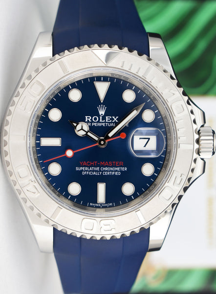 ROLEX 40mm Platinum & Stainless Steel YachtMaster Blue Dial Rubber B S ...