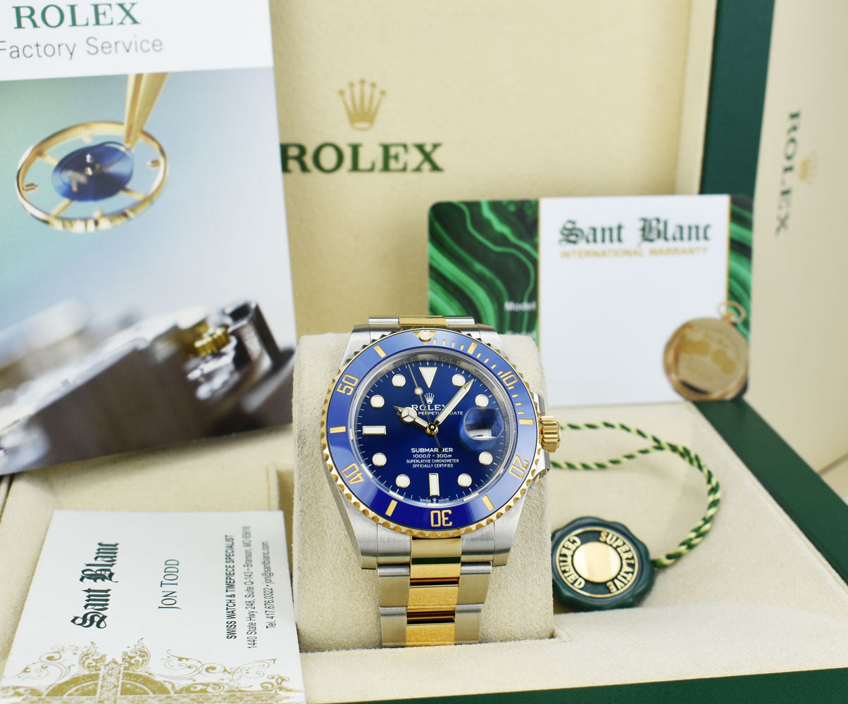 ROLEX 18kt Gold & Stainless Steel Submariner 41 Blue Dial with Card Mo ...