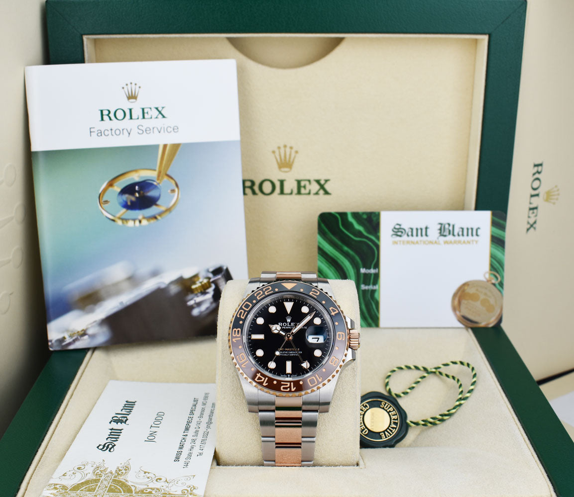 ROLEX 18kt Rose Gold & Stainless Steel GMT Master II Root Beer Bezel M ...