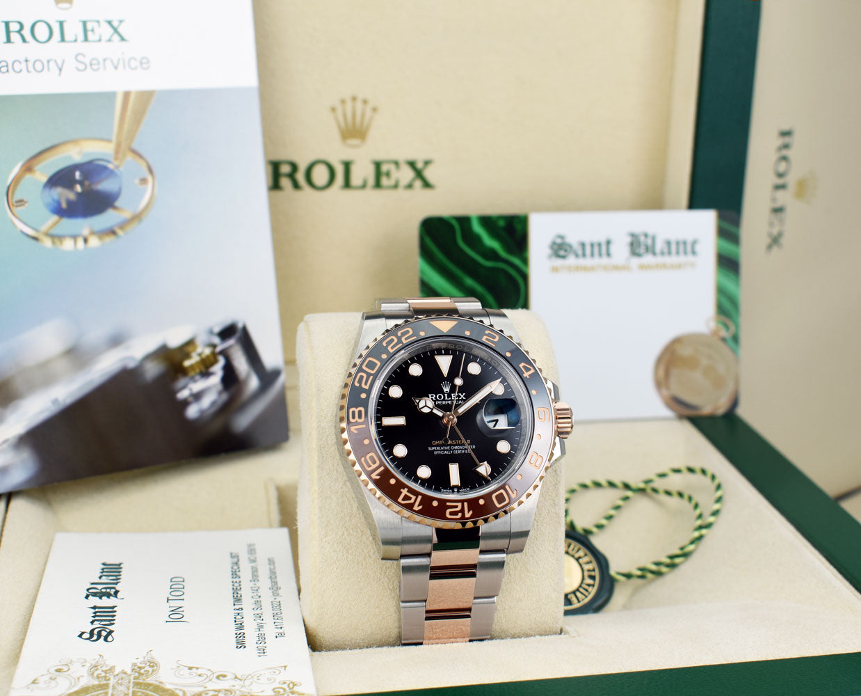 ROLEX 18kt Rose Gold & Stainless Steel GMT Master II Root Beer Bezel M ...