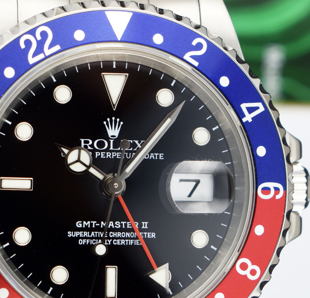 ROLEX Stainless Steel GMT Master II Pepsi Bezel Swiss Made Dial Model ...