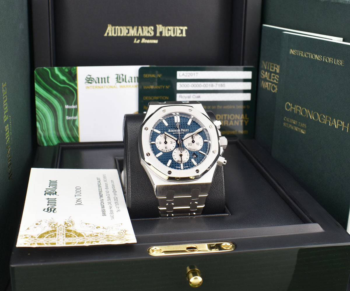 AUDEMARS PIGUET 41mm Stainless Steel Royal Oak Chronograph Blue Dial M ...